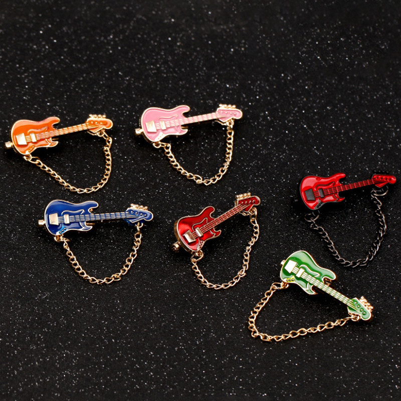 Retro Guitar Metal Chain Lapel Pin Mini Rock Band Brooches Suit Coat ...