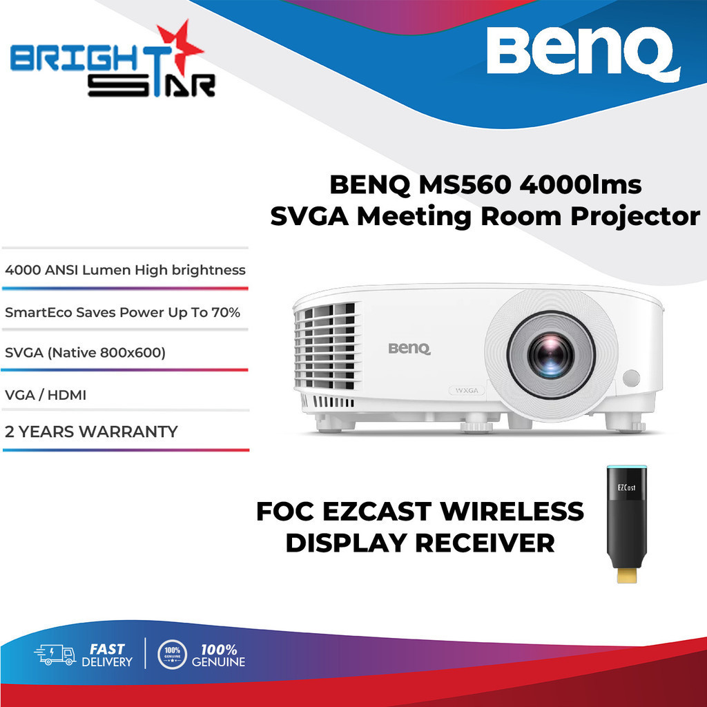 BENQ MS560 SVGA BUSINESS PROJECTOR / 800 X 600 / 4000 LUMENS / 6000 ...