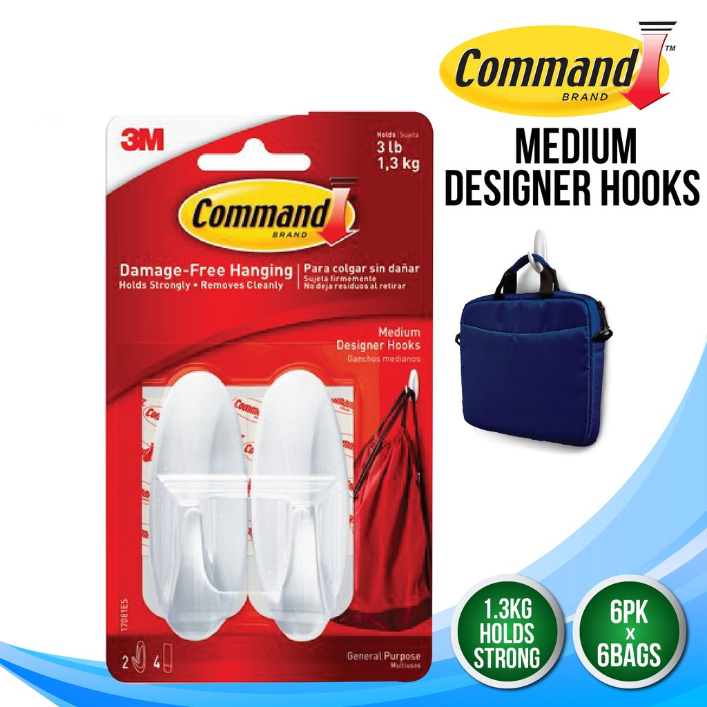 3M Command 17081ANZ Medium Designer Hooks (2 Sets/Pck) Holds up to 1 ...