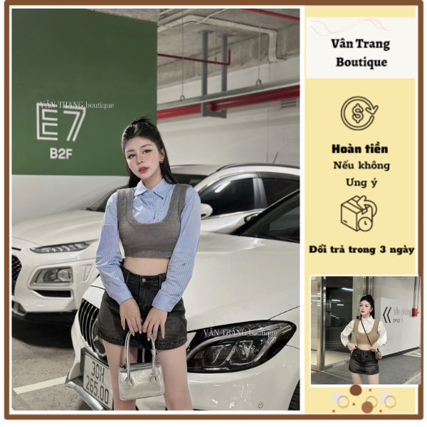 T101 Set croptop Shirt mix Korean Style gile Sweater (With Real Photo ...