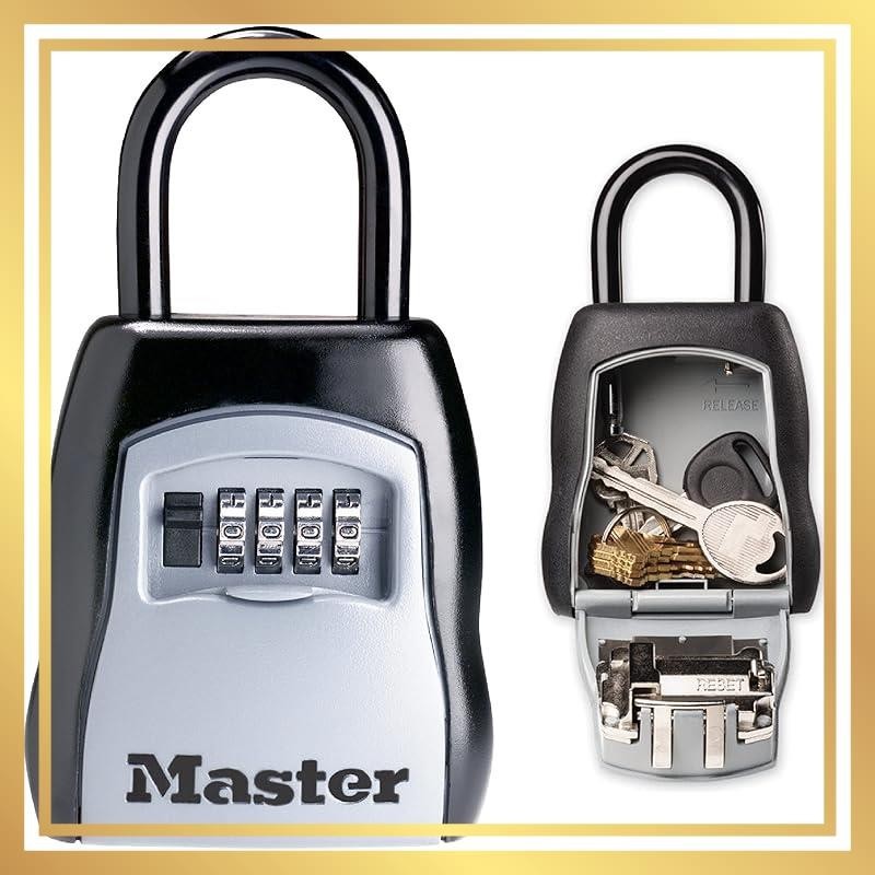 Master Lock key box with combination dial for outdoor use, featuring a ...