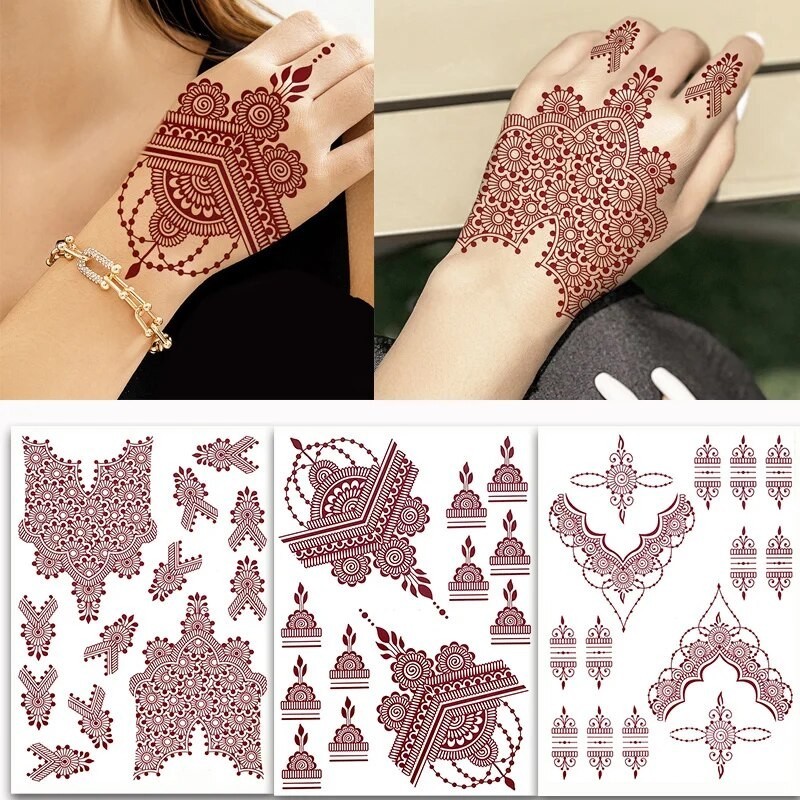 Brown Hand Tattoo Stickers for Women Bride Henna Tattoo for Wedding ...