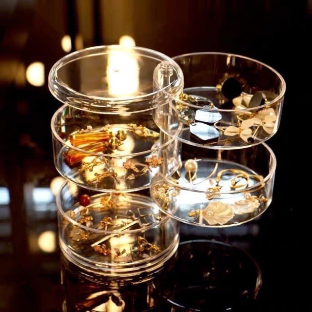4-layer clear plastic jewelry box that rotates 360 degrees | Shopee ...