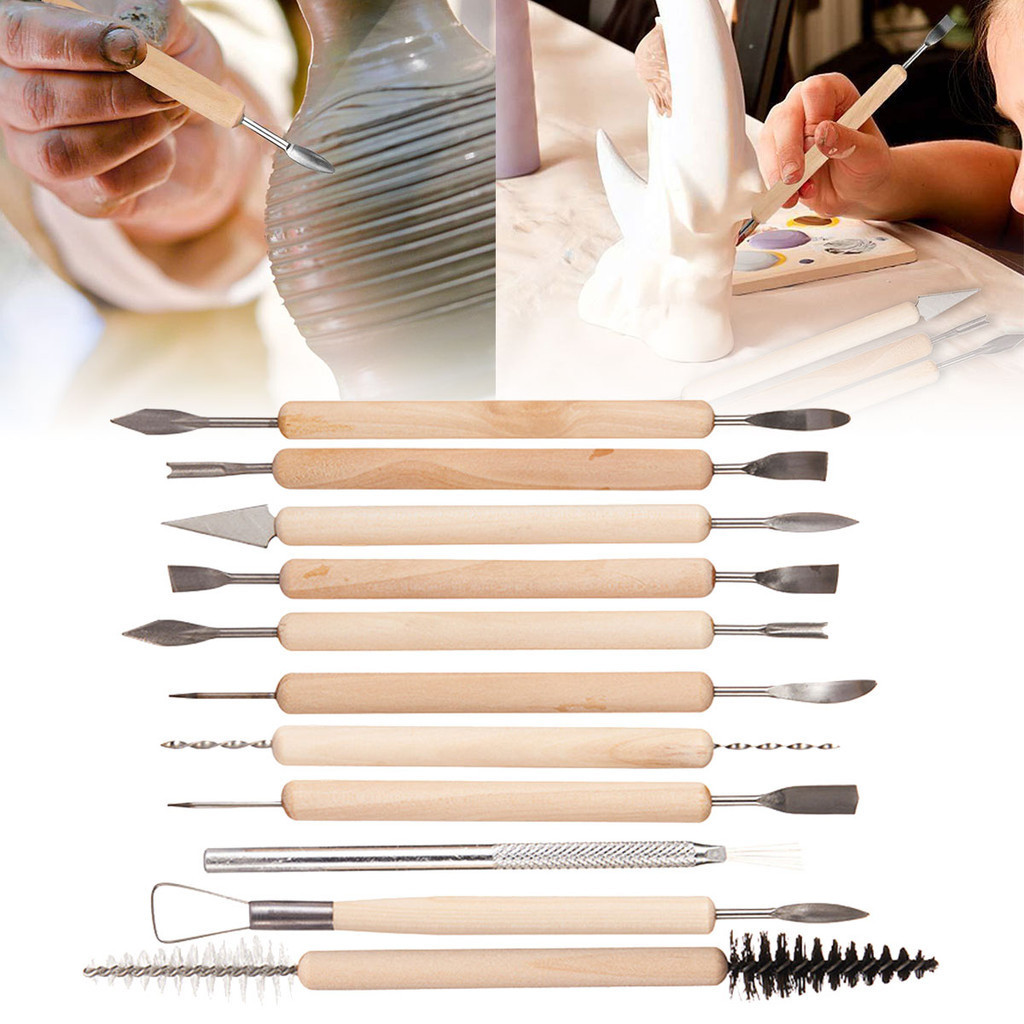 11Pcs/Set Pottery Clay Sculpting Tools Pottery Carving Tool Kit With Carrying Case Bag For ...