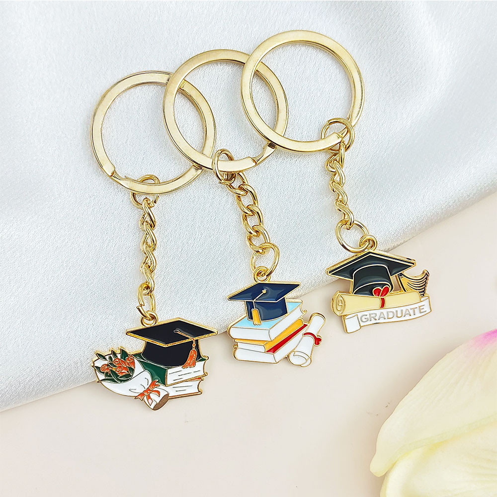 Trendy Bachelor Hat Metal Keychains Exquisite Enamel Book Bouquet ...