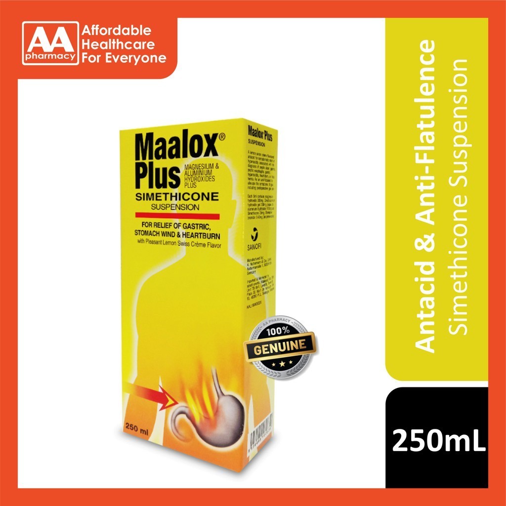 Maalox Plus 25mg Tablet 40's / Plus Suspension 250mL/ Maalox Sachets 4 ...