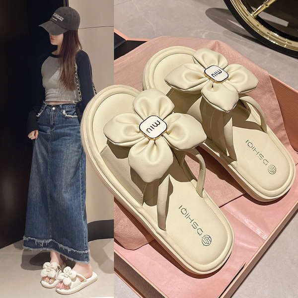 Sandal perempuan Selipar dengan rasa, musim panas wanita memakai bunga ...