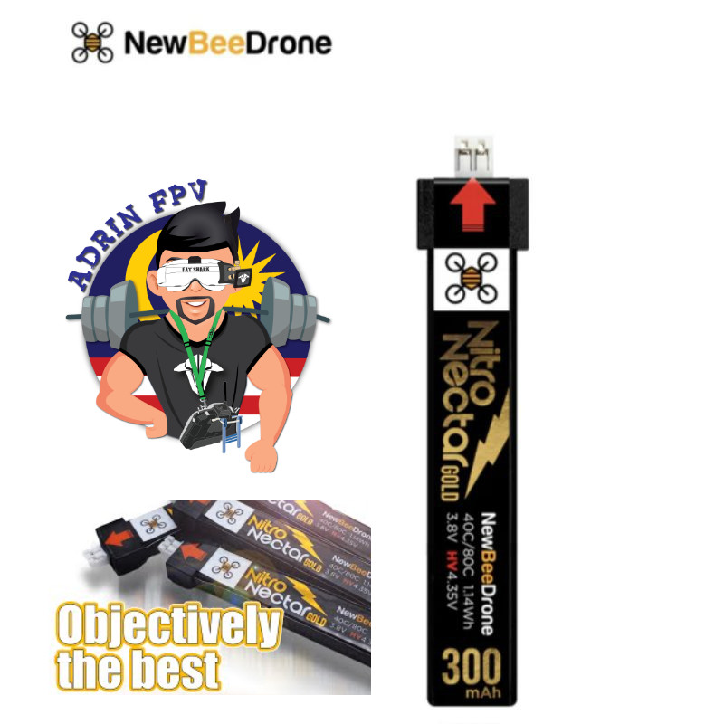 NewBeeDrone Nitro Nectar Gold 300mAh 1S HV 80C LiPo Battery Whoop micro ...
