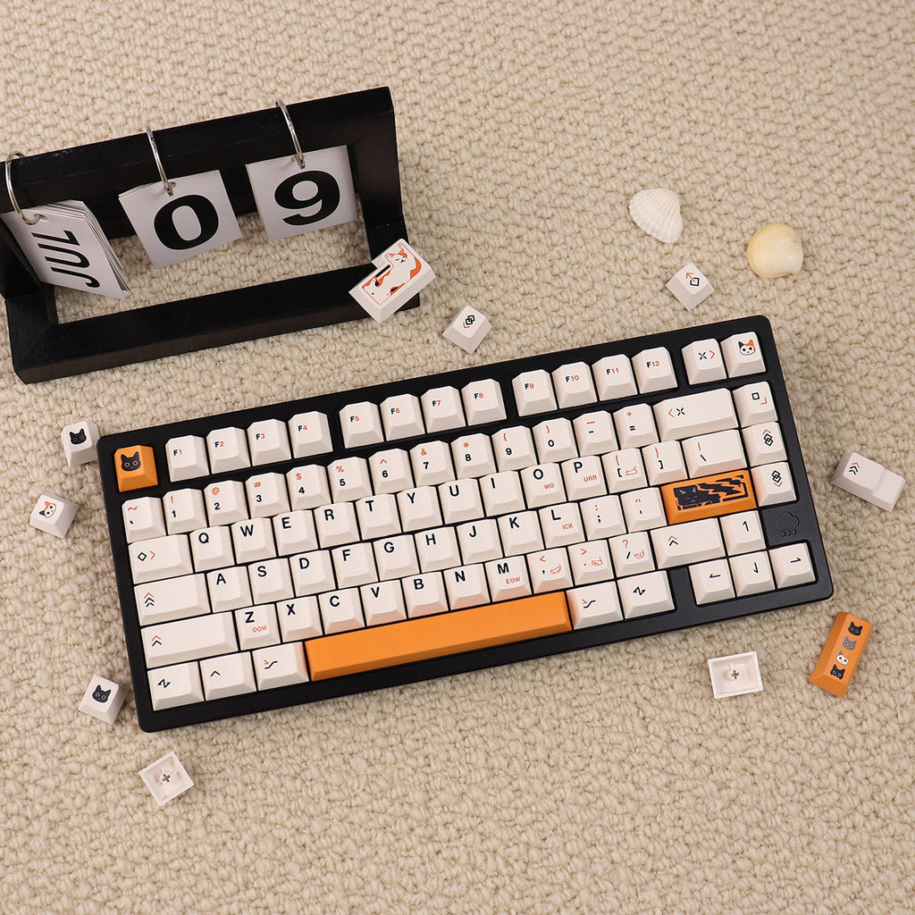 148Keys Kitty Cat Orange white Keycaps PBT cherry Profile Minimalism ...