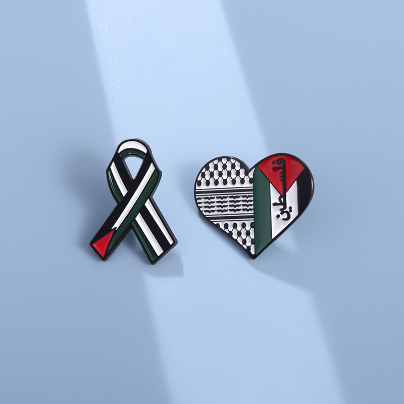 Palestine Ribbon Heart Enamel Pins Flag Love and Peace Brooch Metal Pin ...