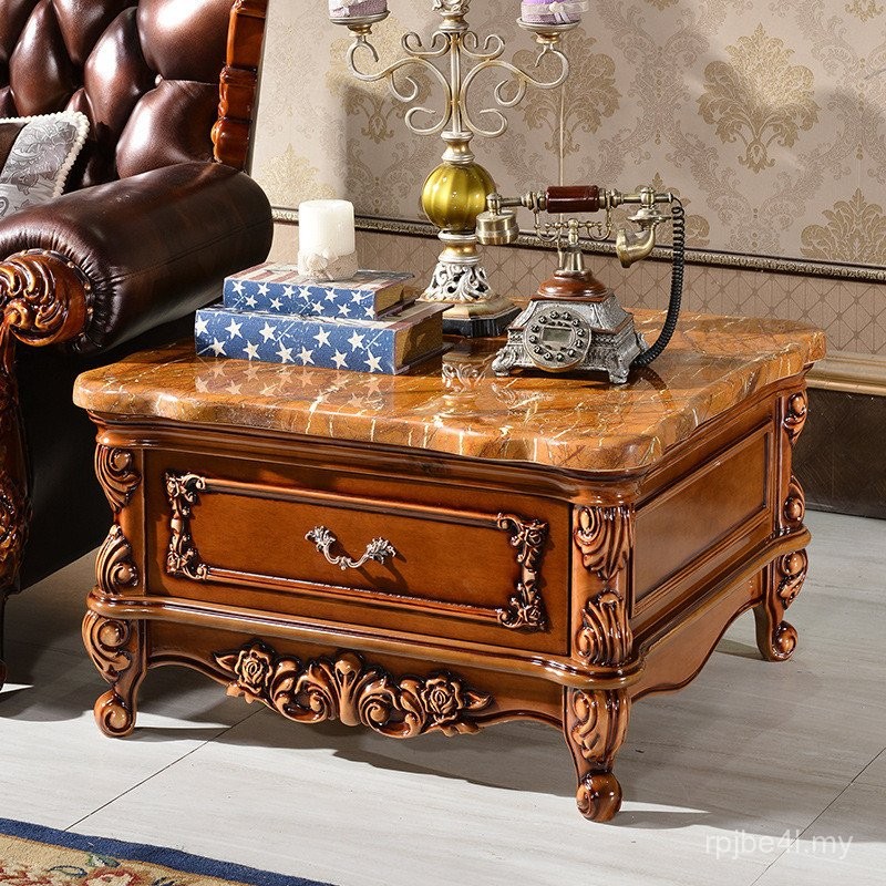 Direct Sale European-Style Solid Wood Square Coffee Table Marble Face ...