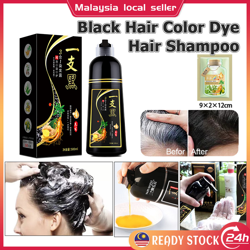 500ml Black Hair Color Instant Coloring Shampoo Natural Black Color for ...