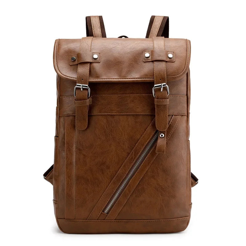 vintage backpack leather bag man shoulder bags Waterproof male backpack ...