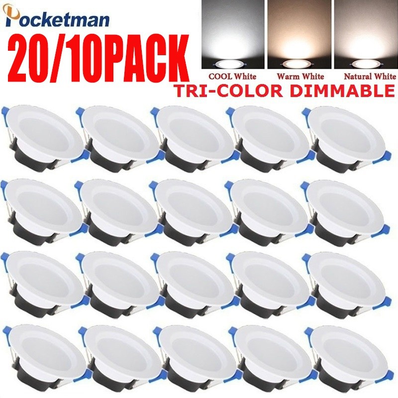 20/10Pack Three color Dimmable Downlight 12W LED Recessed Downlight LED ...