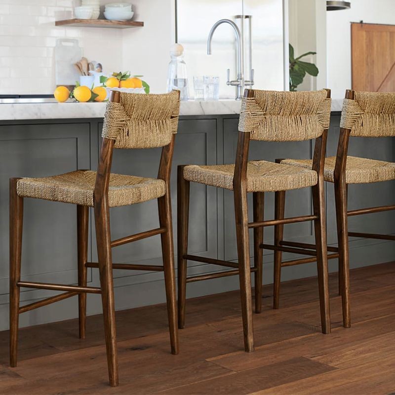 bar stool high chair Solid Wood Bar Chair Backrest High Leg Chair Braid ...