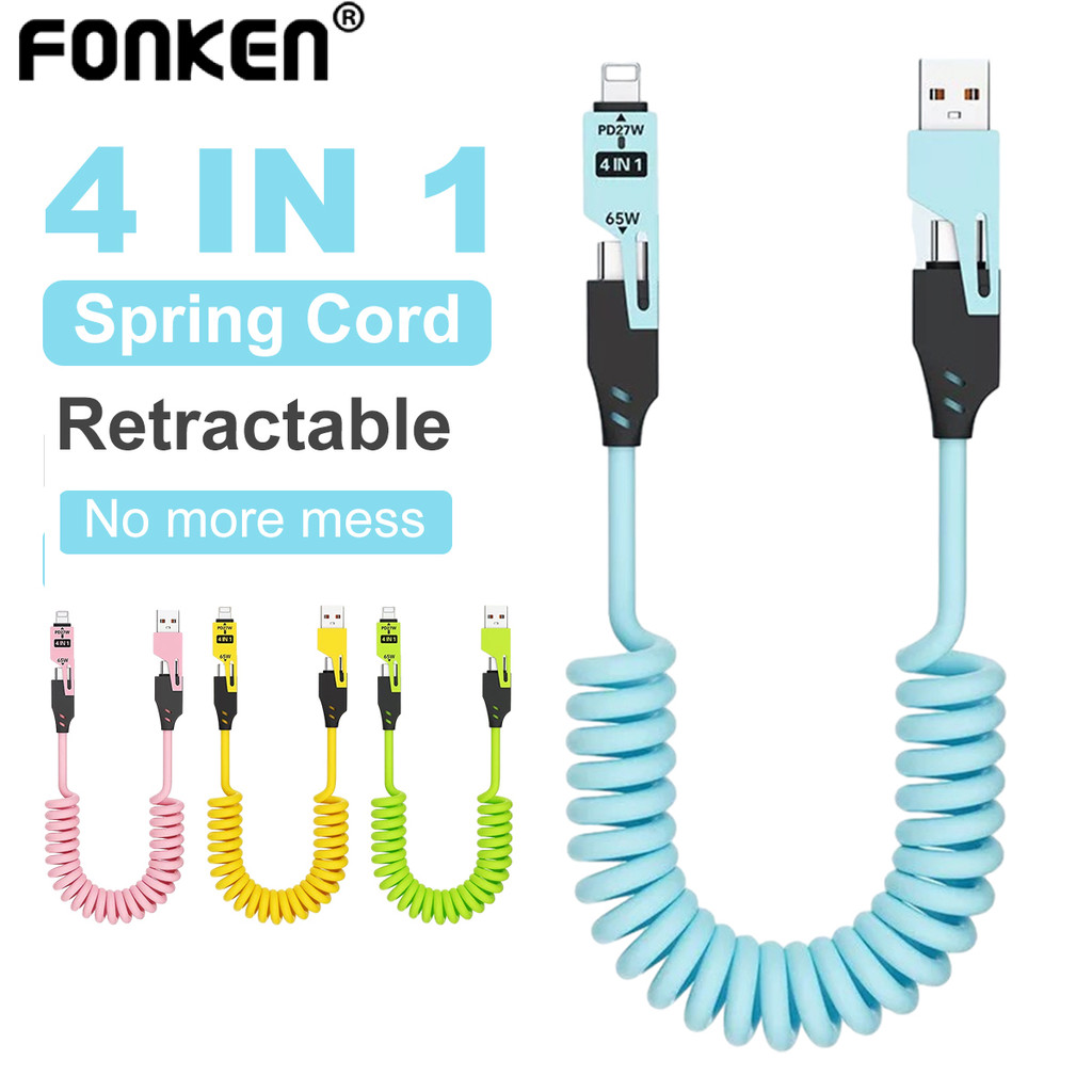 Fonken 4in1 Spring Charging Cable USB Type C Fast Charging Type C 60W ...
