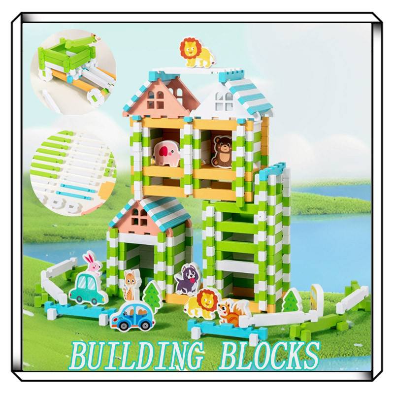 120pcs Kids Wooden Building Blocks Mortise and Tenon DIY Educational ...