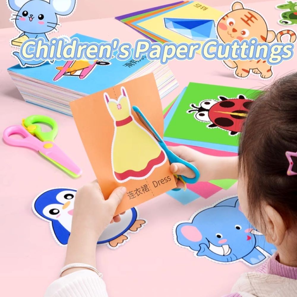 48Pcs Kids Colour Paper Cutting Set DIY Handmade Paper Cutting Origami ...