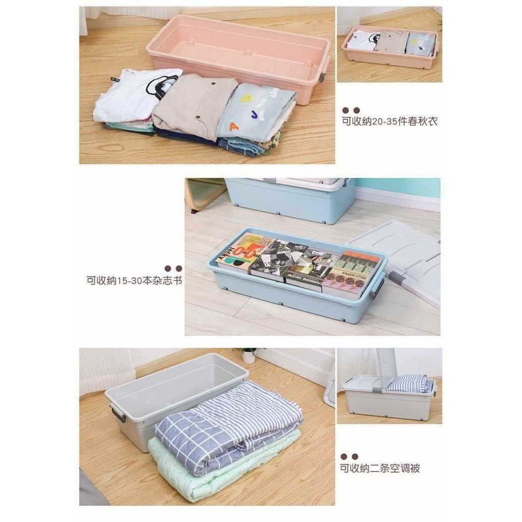 Bed Storage Box Plastic Wheeled Flat Extra Large Drawer Storage ...