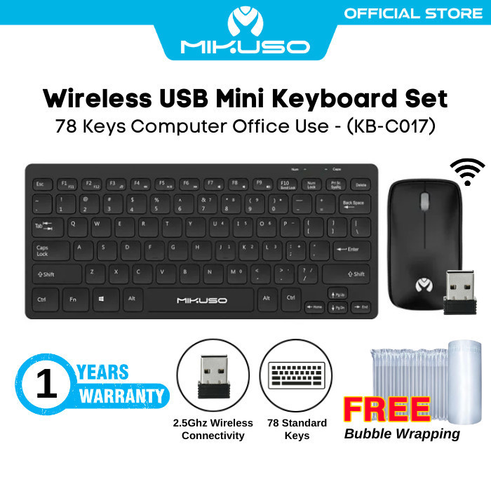 MIKUSO Wireless 2.4GHz Mini Slim Keyboard Combo Set 78 kekunci Pejabat ...