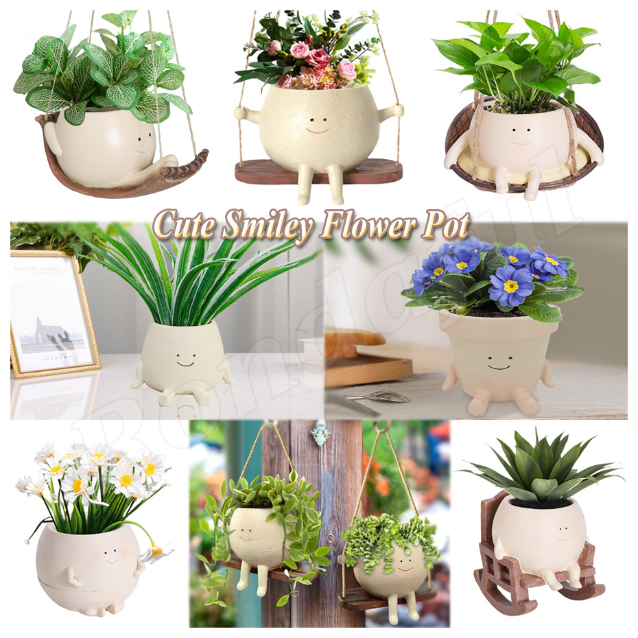 Cute Smiley flower pot Lovely Round Face Sitting/swingPlant Pots ...