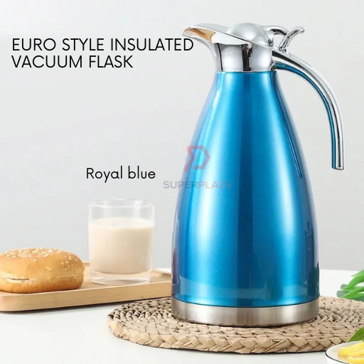 Royal Blue 2 Liters Euro Style Insulated Thermal Flask Stainless Steel ...