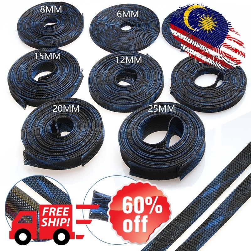 Perisai kabel: penebat biru hitam Sleeving - Range (2-25mm) & panjang ...