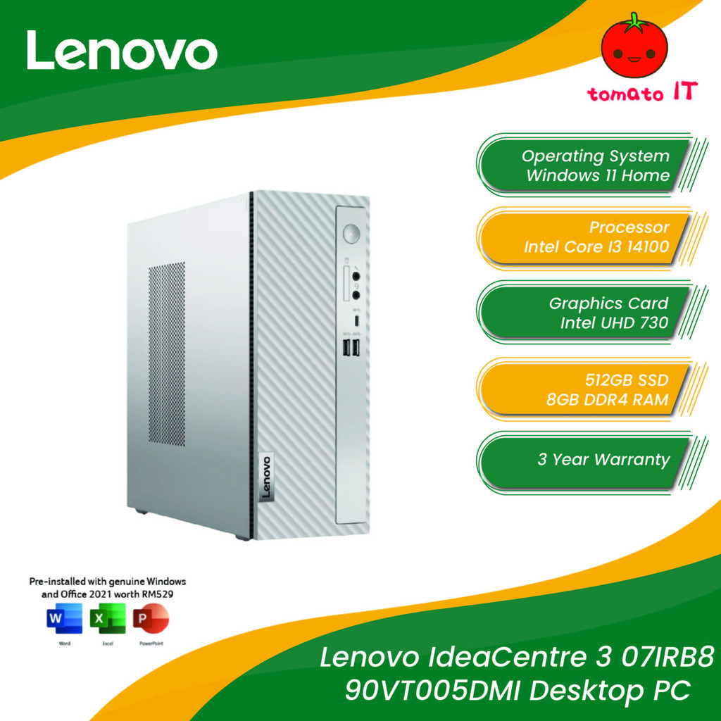 LENOVO IDEACENTRE 3 07IRB8 90VT005DMI Desktop PC (I3-14100/8GB DDR4/512GB SSD/UHD 730/Win11 Home ...