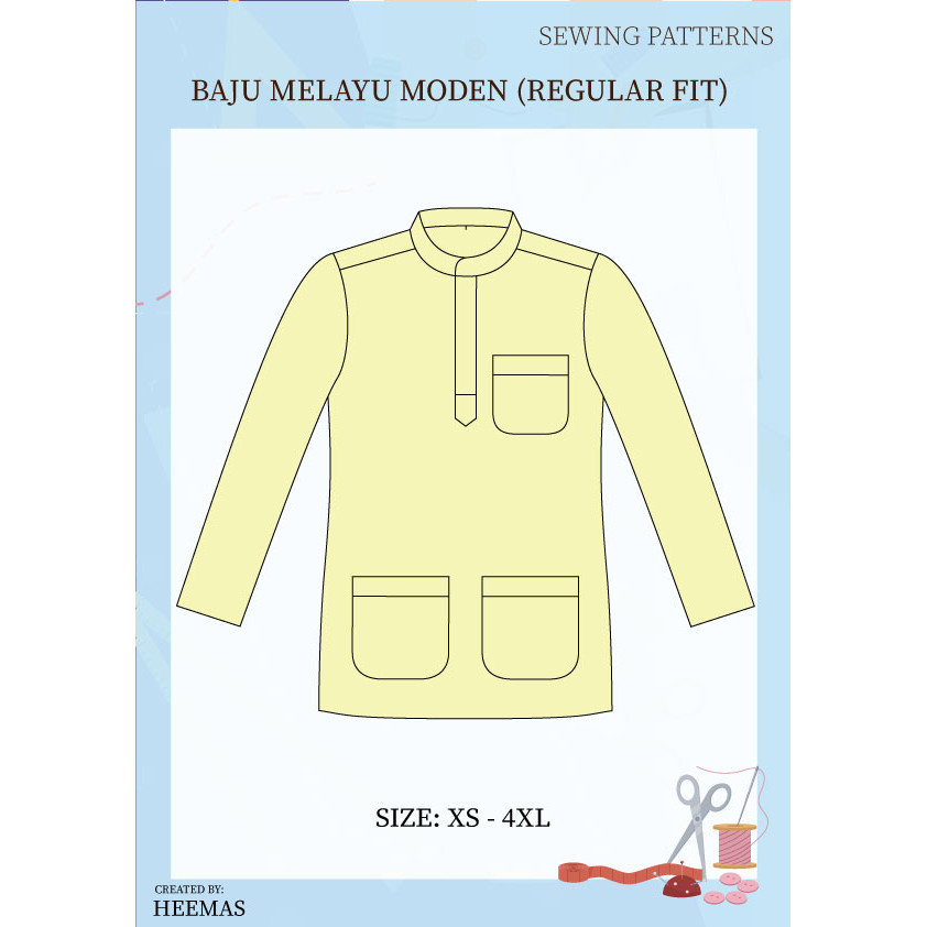 👕POLA BAJU MELAYU MODEN CEKAK MUSANG DEWASA - SEWING PATTERNS BY HEEMAS | Shopee Malaysia