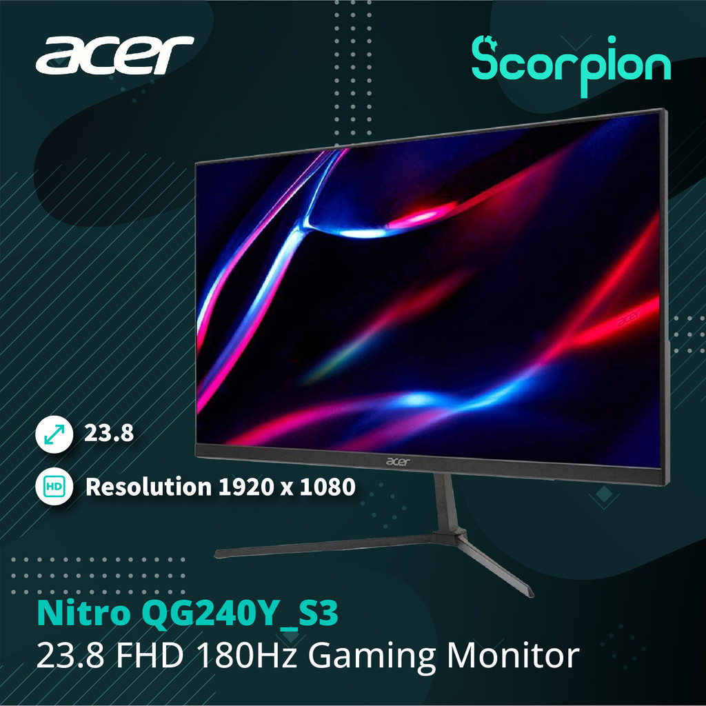 Acer Nitro QG240Y_S3 23.8 Inch FHD 180Hz Gaming Monitor | Shopee Malaysia
