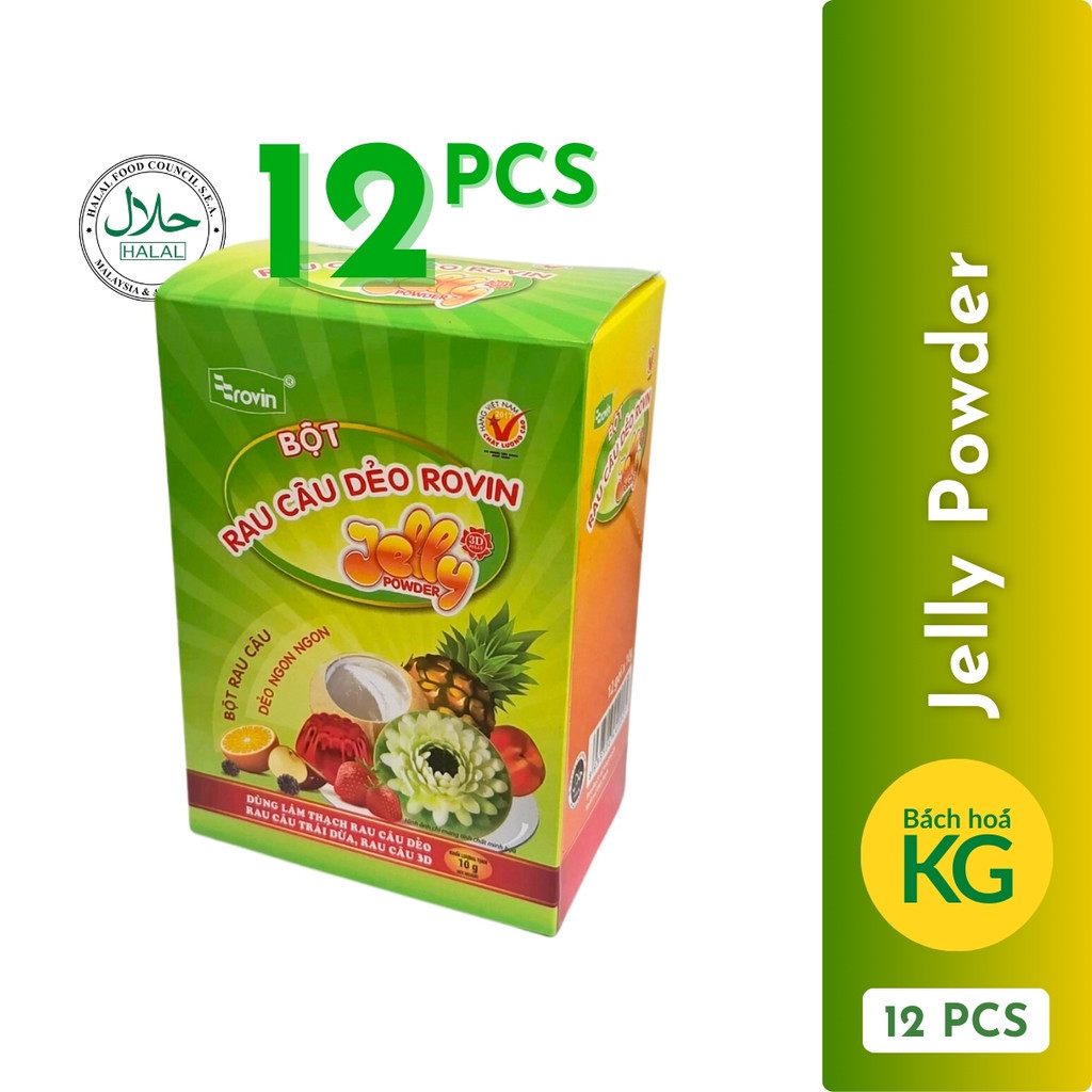 Box of 12 packs of Rovin Jelly Powder 10g - Hộp 12 gói bột Rau câu dẻo ...