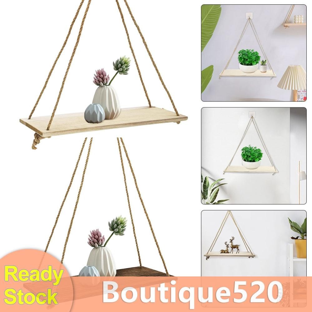 Wooden Swing Hanging Rope Shelf Vintage Swing Floating Shelf Garden ...