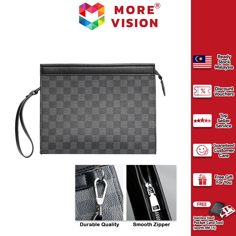 MV Bag Hand Pouch Bag Shoulder Elegant Casual Fashion Leather Black Men ...