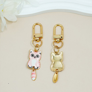 Kawaii Wagging Tail Cat Key Rings Creative Enamel Kitten Metal ...