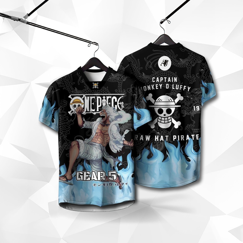 Ice Blue Flame ONE PIECE Retro Collar Baju Viral Thailand Jersey MONKEY ...