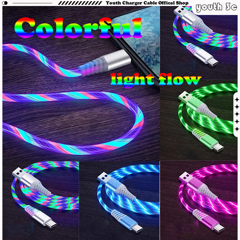 LED Flowing Light Fast Charging Cable Streamer Light USB Cable For ios ...