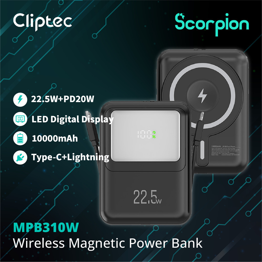 Cliptec MPB310W 15W Wireless Magnetic 10000mAh Fast Charging Power Bank ...