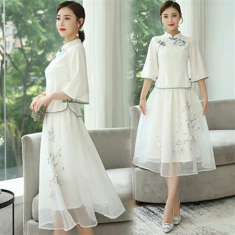 Improved Cheongsam Dress Hanfu Republic of China Retro Female Two-Piece ...