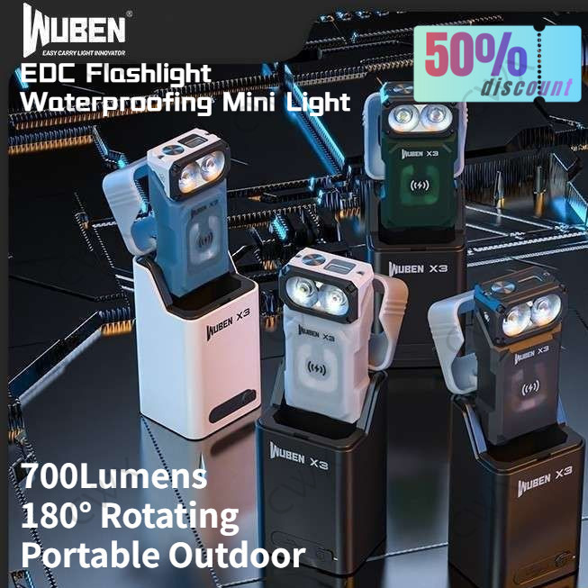 X3 Wireless Charging LED EDC Flashlight 700Lumens 180° Rotating Head ...