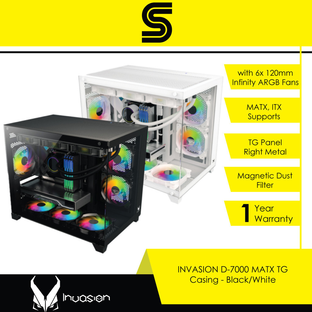 INVASION D-7000 MATX Casing Black/White | Shopee Malaysia