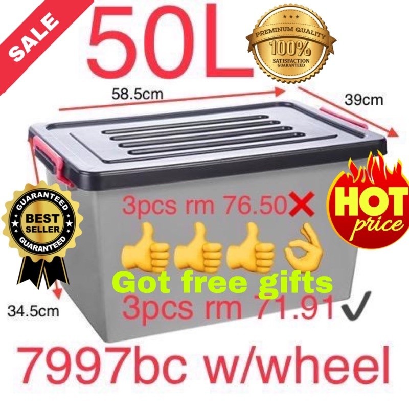 3pcs century 7997bc storage box 50L with wheels | Shopee Malaysia