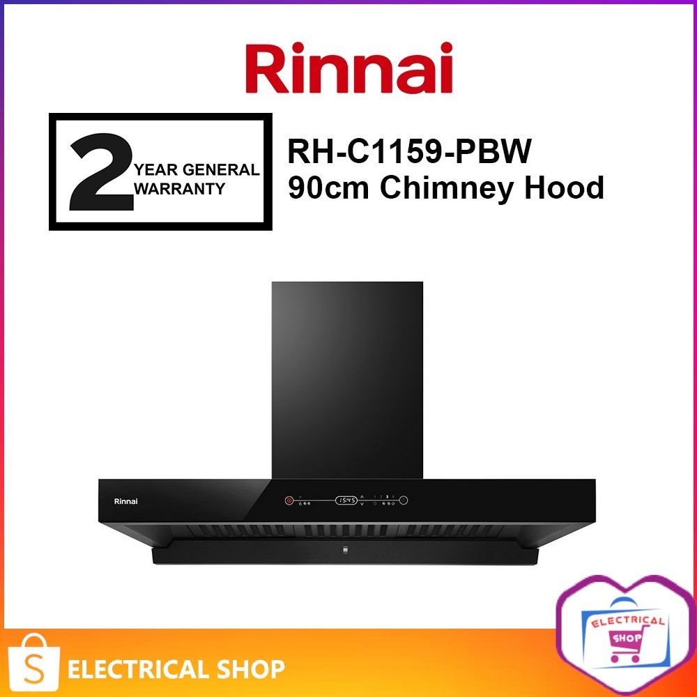 Rinnai 90cm Chimney Hood RH-C1159-PBW / RHC1159PBW 3 Speed LED Cooker Hood Ventilation ...