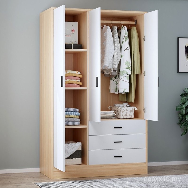 Wardrobe Household Bedroom Rental Room Solid Wood Three-Open Door ...