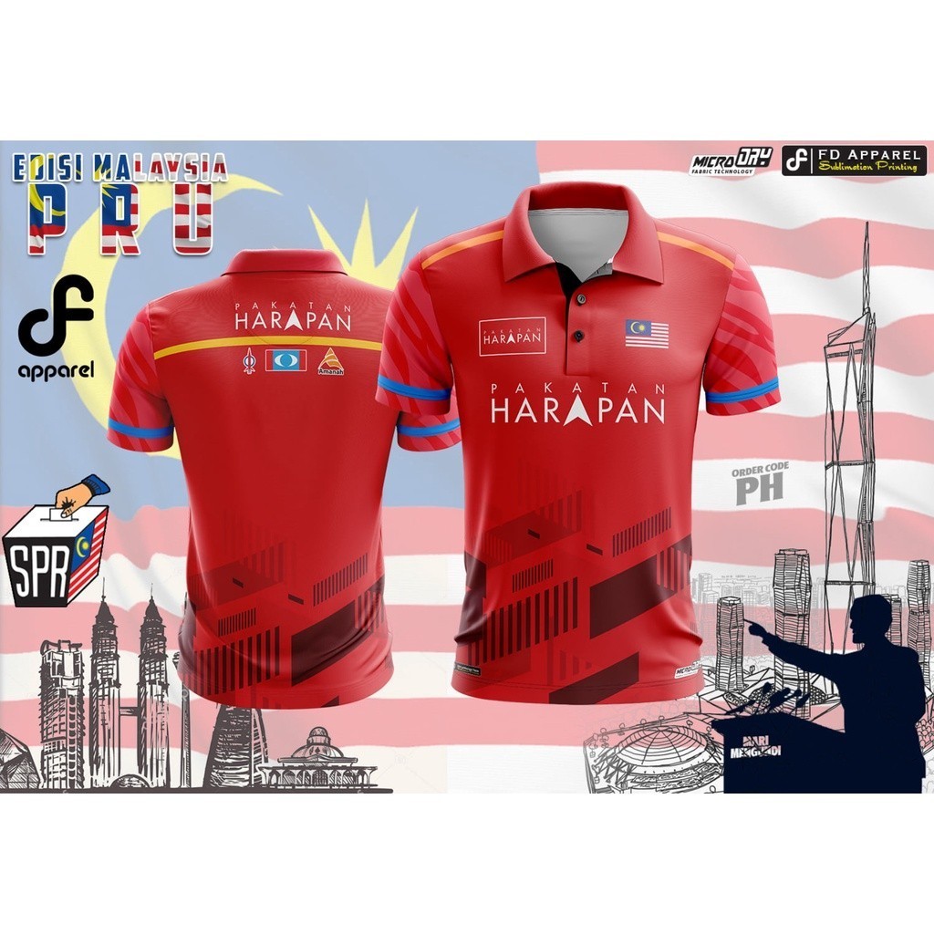 2024 Edi Malaysia Pakatan Harapan Merdeka 3D Polo Shirt | Shopee Malaysia