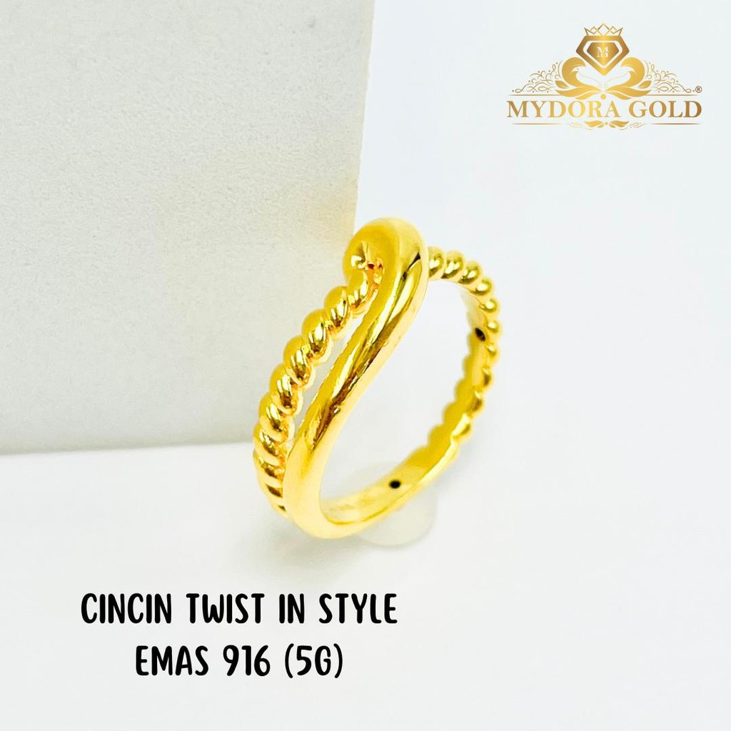 MYDORA Cincin Twist In Style Full Gold (5G) l EMAS 916/22K | Shopee ...