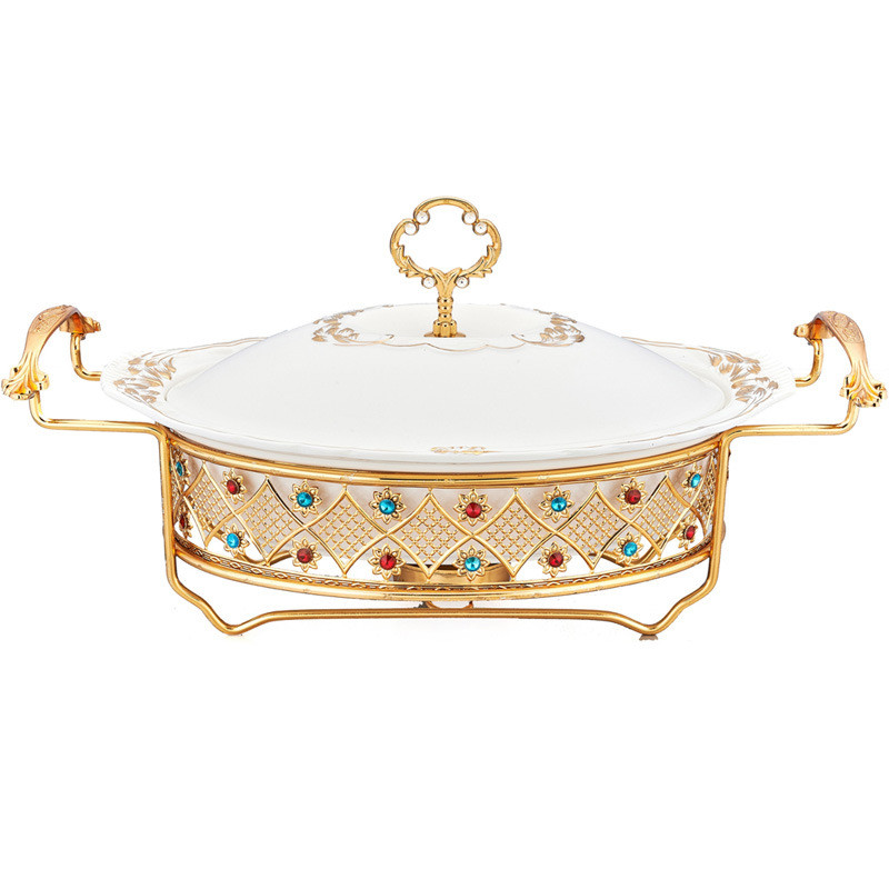 Oval Ceramic Buffet Stove Food Heating Container Dining Table Open ...
