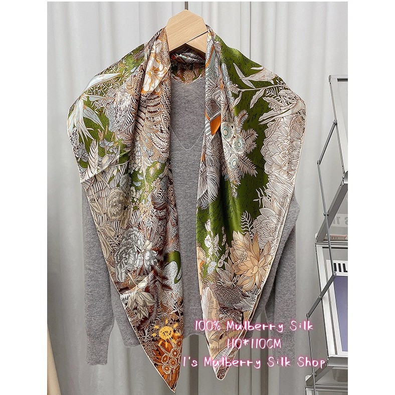 100% Mulberry Silk Scarf Secret garden Print Women Pure Silk Big square ...