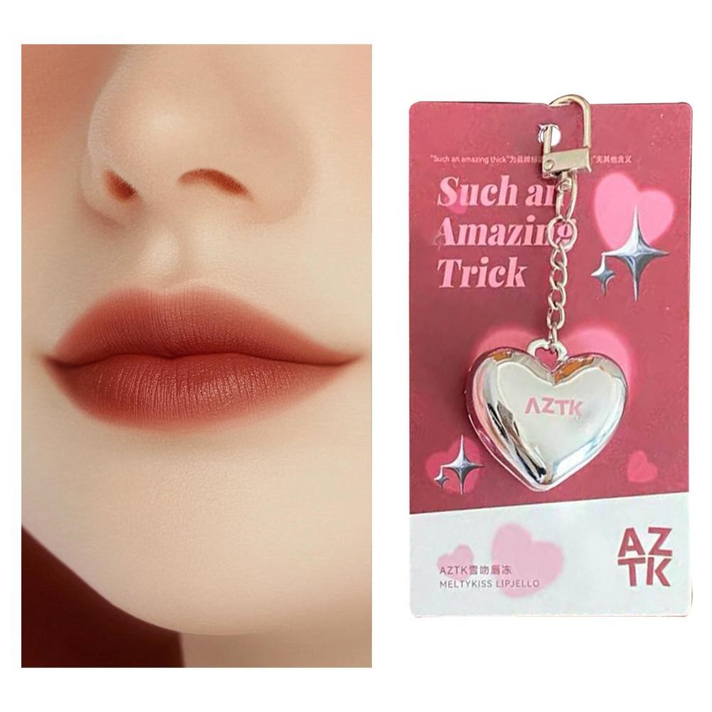 Aztk Creative Heart Lipstick Keychain Long-lasting Cosmetics Lip Mud ...