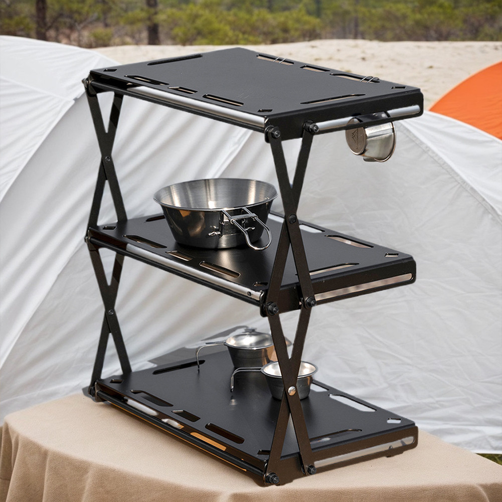 3 Tier Foldable Camping Rack Aluminum Alloy Folding Storage Rack for ...