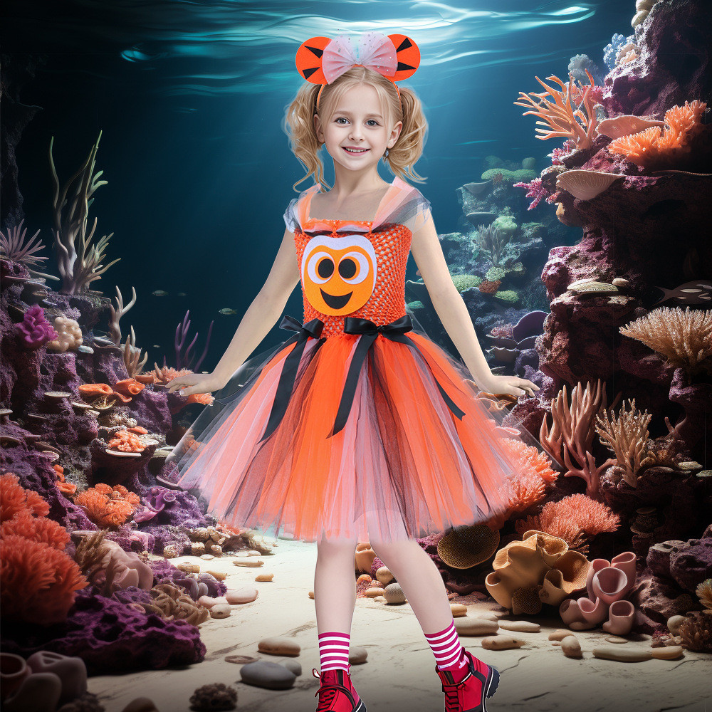 Kids Girls Anime Cartoon Sea Animals Fish Marlin Dory Nemo Mesh Tutu ...